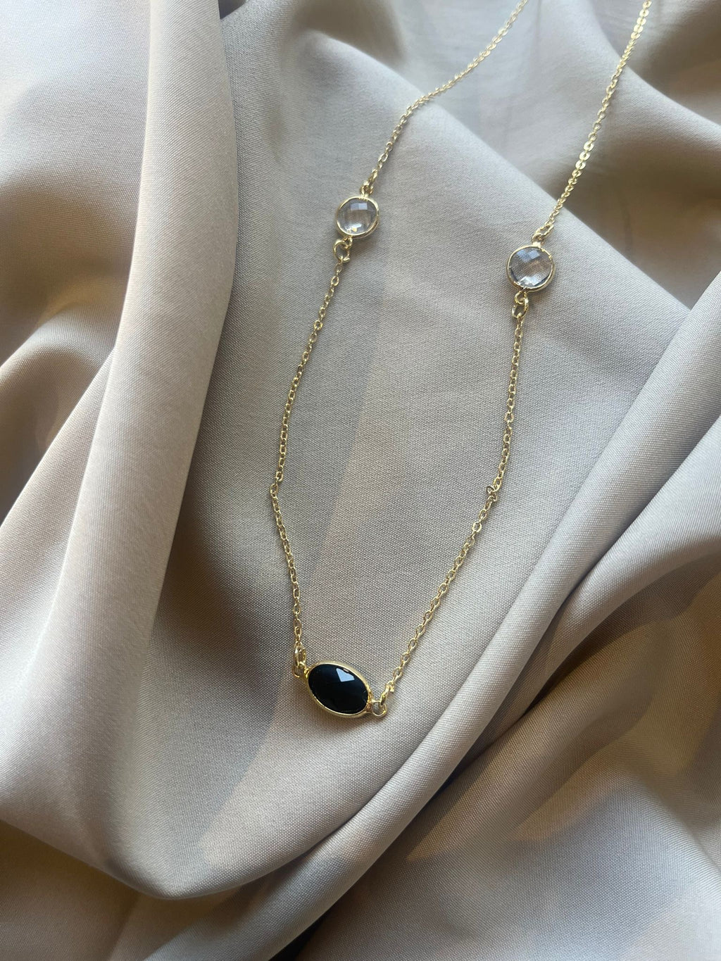 3 stone black and clear zirconia necklace – opujewels