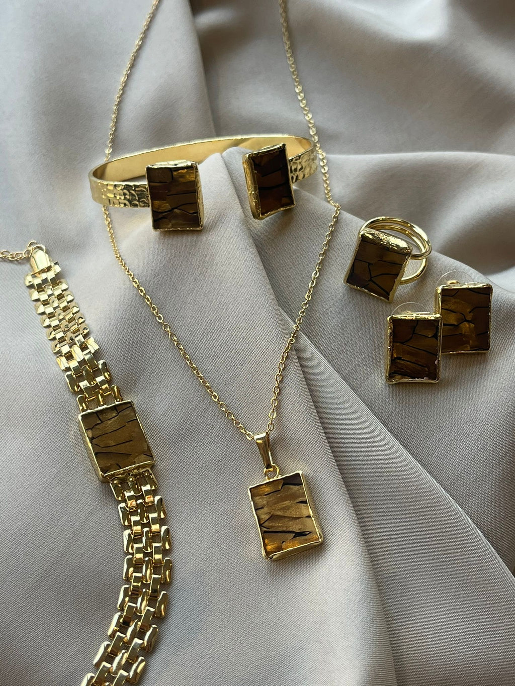 Brown abstract stone 5 piece set – opujewels