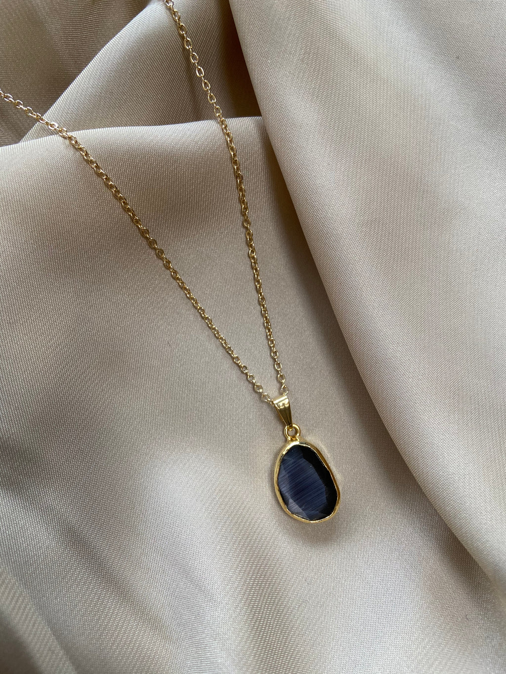 Black Cat Eye Pendant Dainty Chain Necklace – opujewels