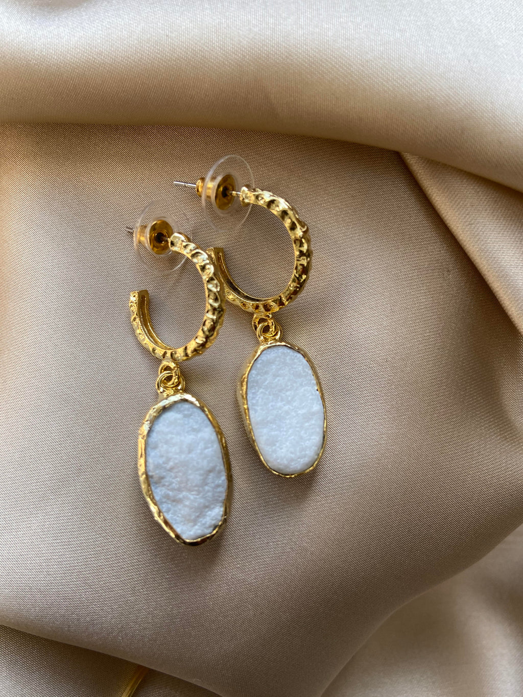White Textured Oval Hoop Earrings – opujewels